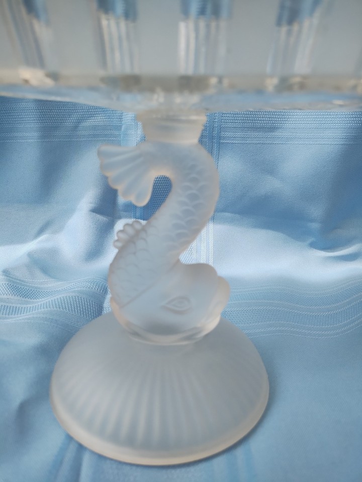 Vintage Koi Fish Design Footed Dish Frosted Glass Dolphin Shape ...