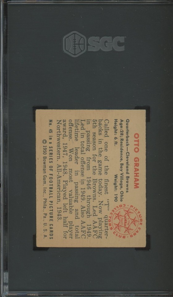 1950 Bowman Football #45 Otto Graham Cleveland Browns RC Rookie HOF SGC ...