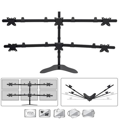 15" ~ 30" 6 Six Monitor Mount Desk Stand Free Standing Fully Adjustable ...