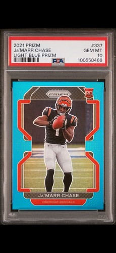 2021 Prizm Jamarr Ja’Marr Chase Rookie Light Blue Prizm #337 PSA 10 GM ...