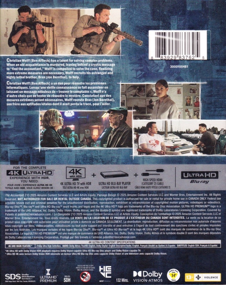 THE ACCOUNTANT 2 4K ULTRA HD SET with Ben Affleck & Jon Bernthal & J. K ...