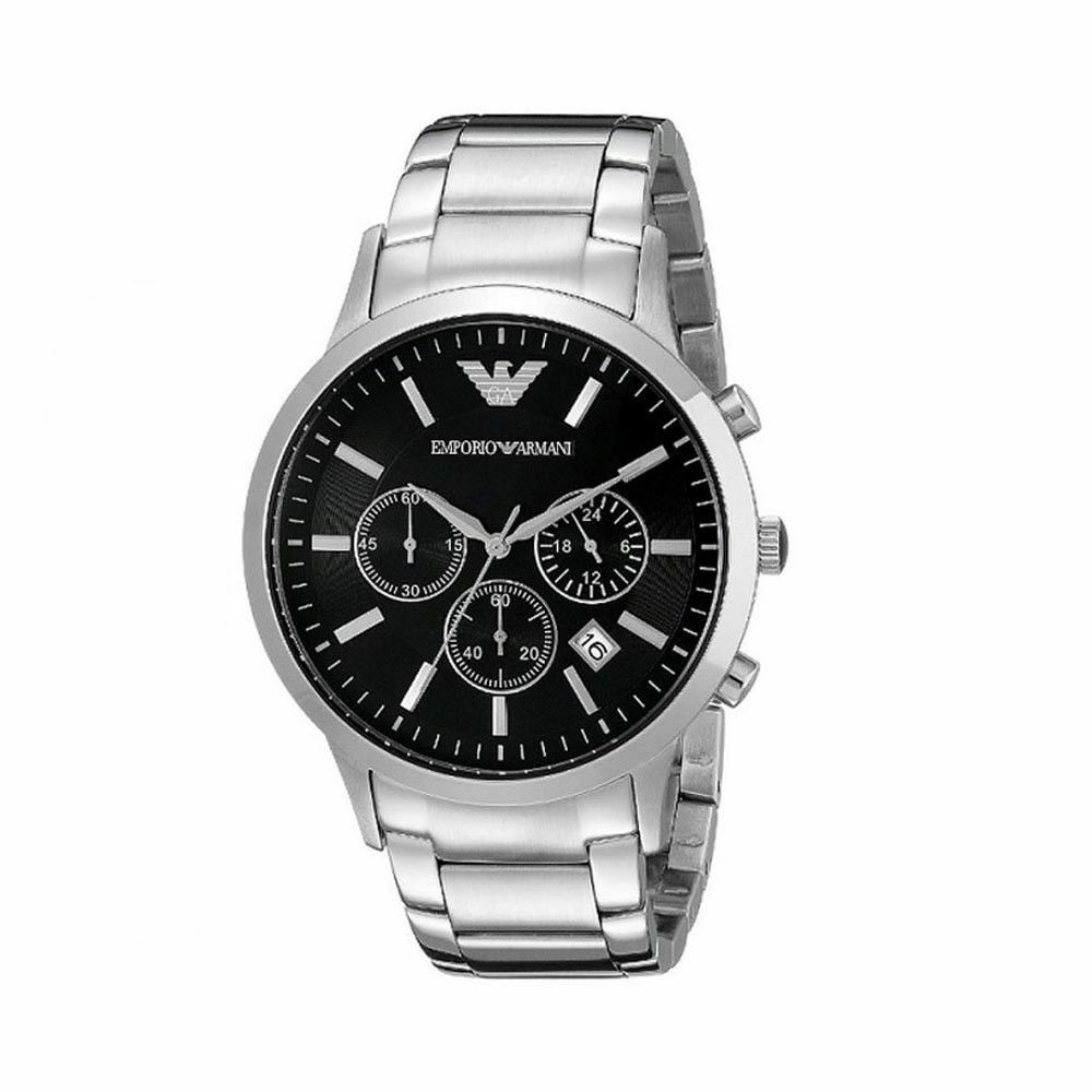Luxury Genuine Emporio Armani Mens AR2434 Watch Black Dial Silver Steel ...