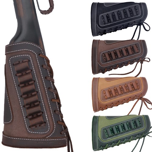 Shotgun & Rifle Shell Holder Leather Canvas Gun Buttstock Ammo Holders ...