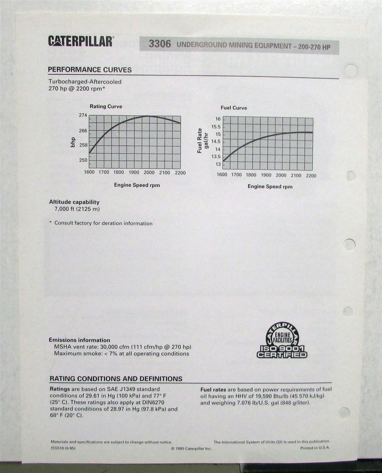 1996 Caterpillar 3306 Underground Mining Equipment Construction Specs ...