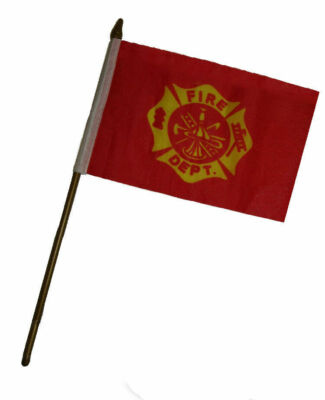Fire Dept. Department Emblem Flag 4"x6" Desk GOLD Staff (Sewn Edges ...
