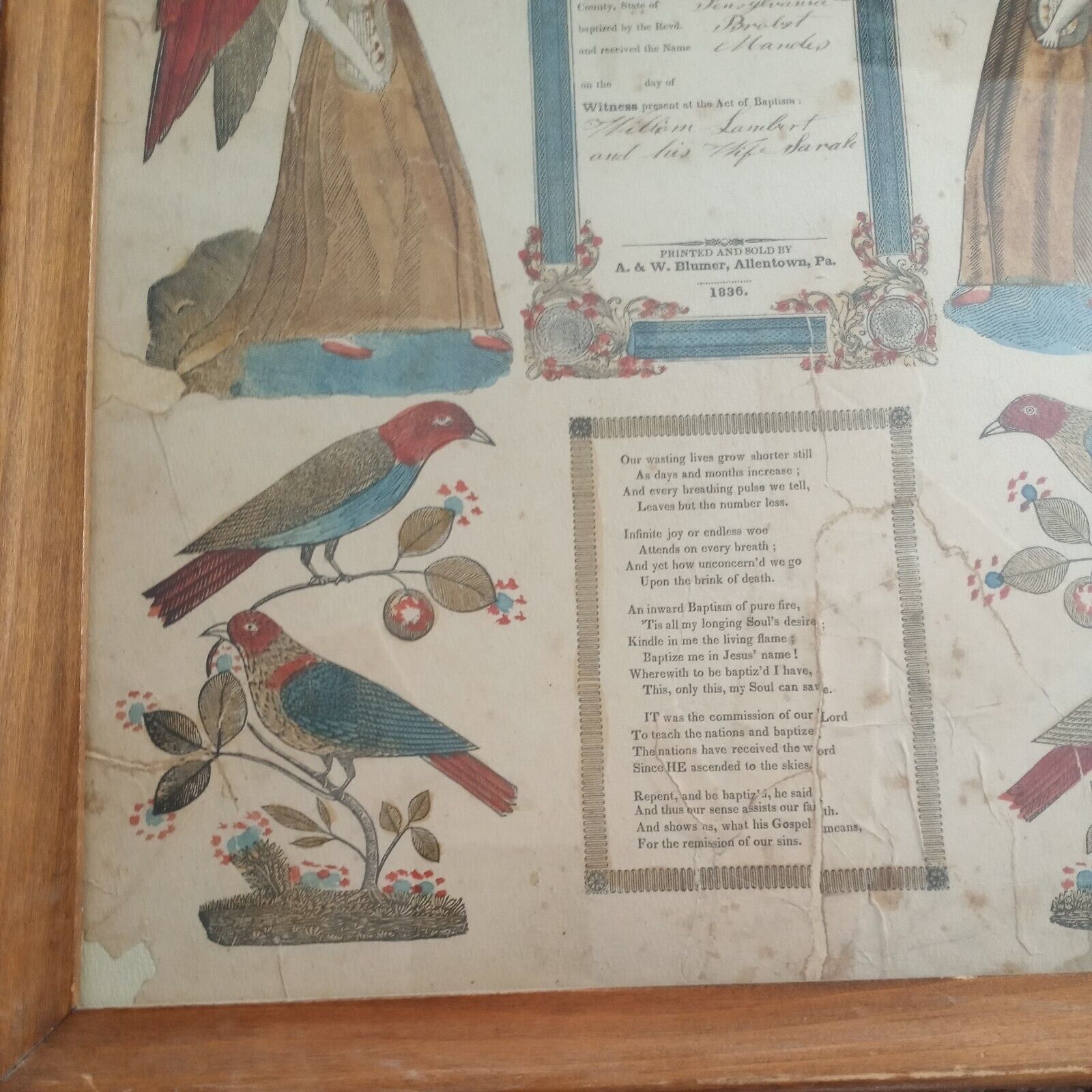 Antique PA PAIR 1835 1836 German Framed Fraktur Birth Certificate ...