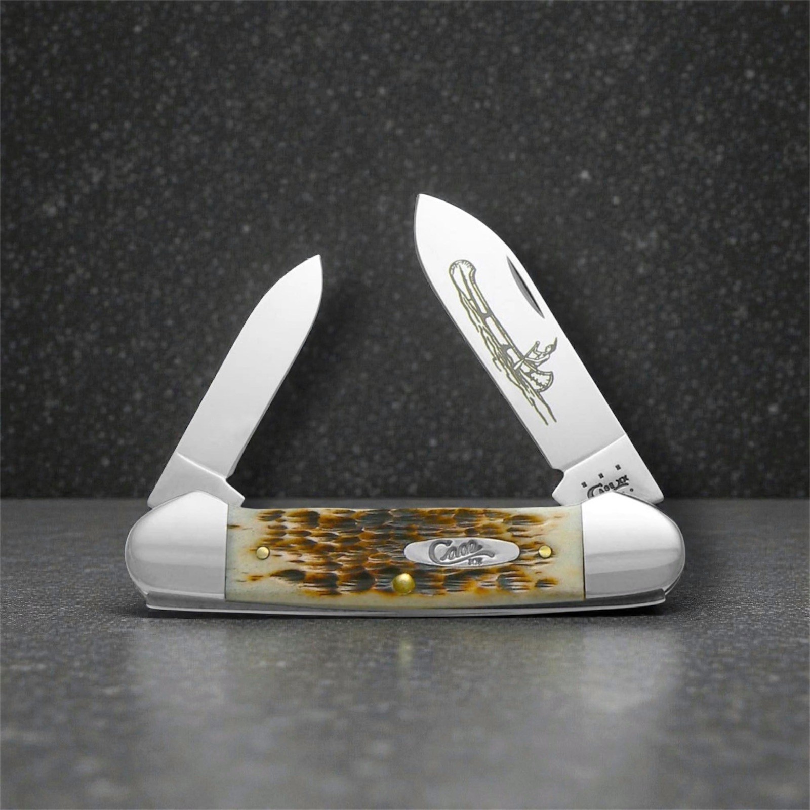 Case xx Knife Canoe Jigged Amber Bone Native American CS Pocket Knives ...