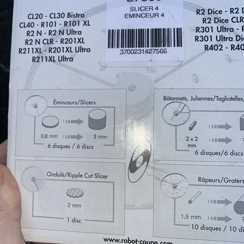 ROBOT COUPE R2 27566 SLICER DISC FOR R101 R201 R301 R302 R401 R402 CL30 ...