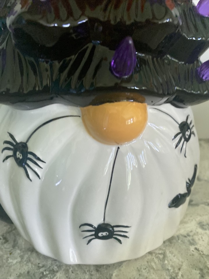 12.75"H Ceramic Gnome Glazed Retro Plug-In Halloween Candy Corn Tree w ...