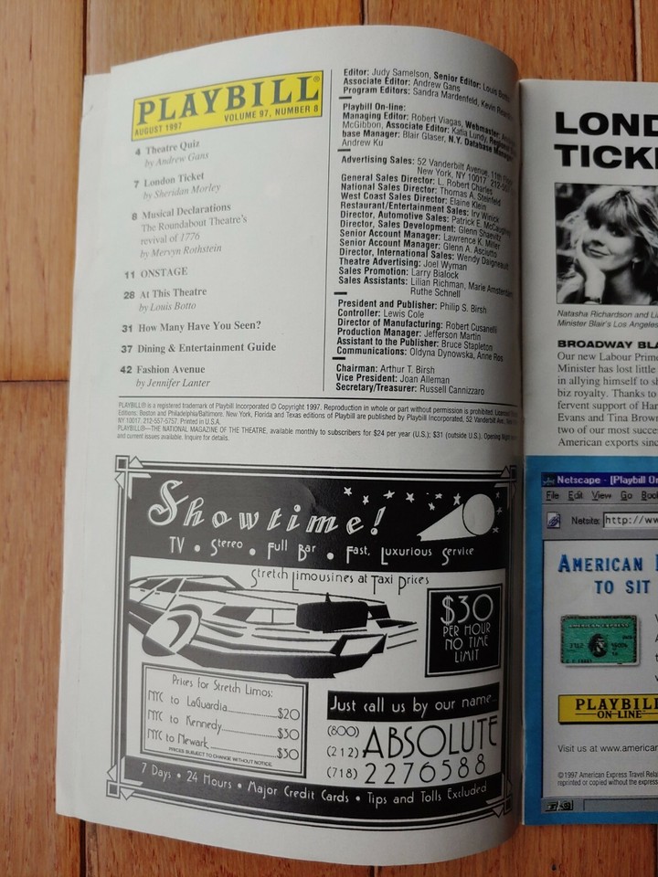 Playbill Chicago The Broadway Musical August 1997 The Shubert Theatre ...