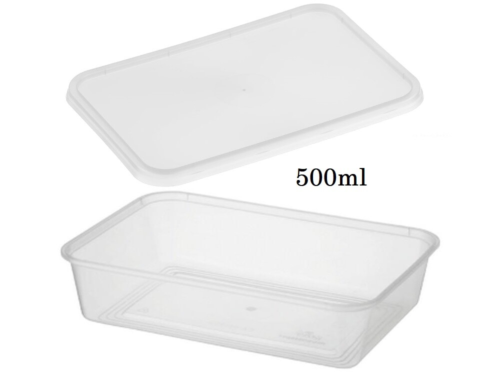 GENFAC Reusable Plastic Food Take Away Container & Lid Rectangle Round ...