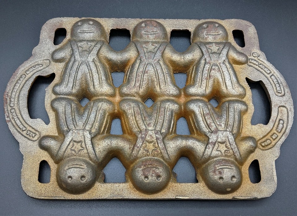 Vintage John Wright Cast Iron All American Gingerbread Man Baking Pan ...
