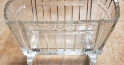 EXCELL CLEAR GLASS VINTAGE LARGE BABY CRADLE CANDY CONTAINER 3X5.25 ...