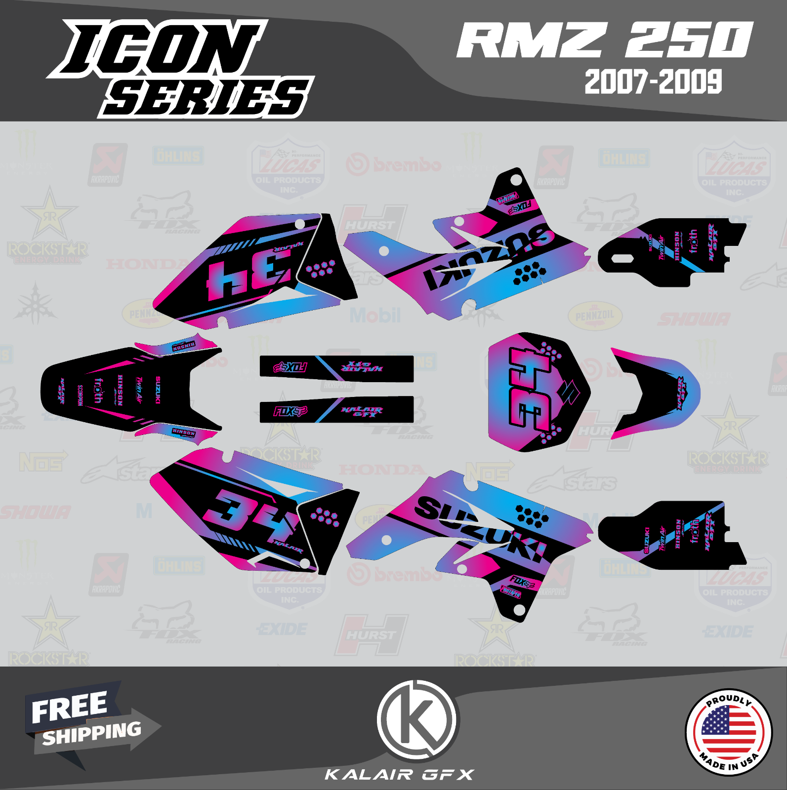 Graphics Kit for SUZUKI RMZ250 (2007-2009) RMZ 250 Icon Series ...