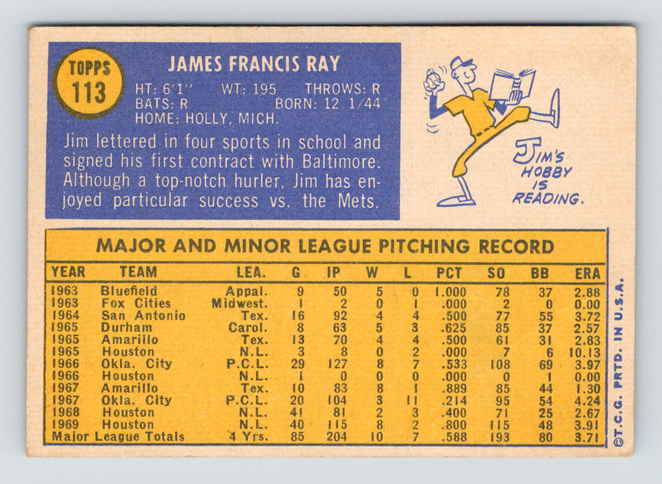 1970 Topps Card, #113 Jim Ray, Houston Astros | eBay