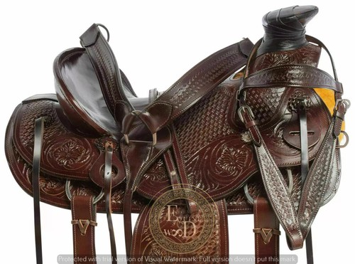 Western wade tree roping Leather Horse Saddle Full Tack Set. Size-10 ...