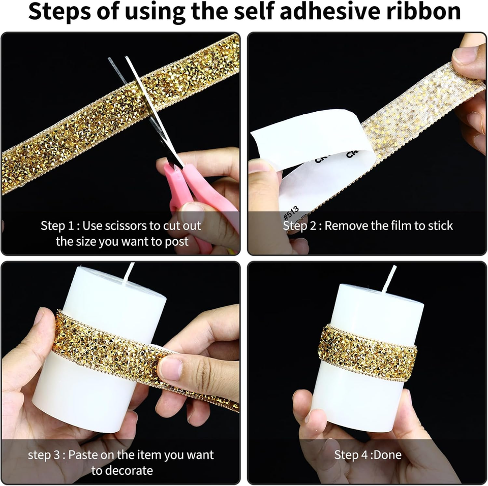 3 Yards Silver Rhinestone Ribbon Crystal Self Adhesive Tape Bling ...