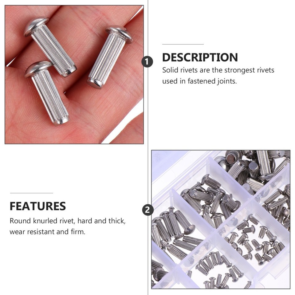 160 Pcs Solid Semi-round Head Rivet Stainless Round Knurled Rivets ...
