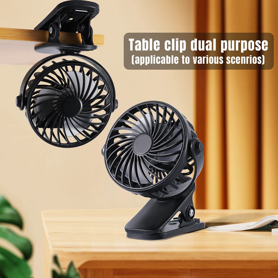 3 Speeds USB Rechargeable Mini Cooling Fan Clip On Desk Baby Stroller ...