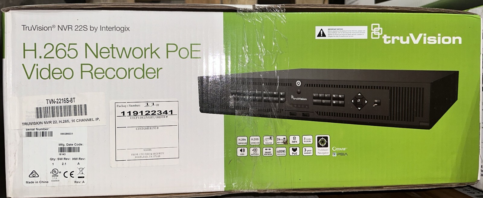 TruVision NVR 22S by Inerlogix H.265 Network PoE Video Recorder 16 CH ...