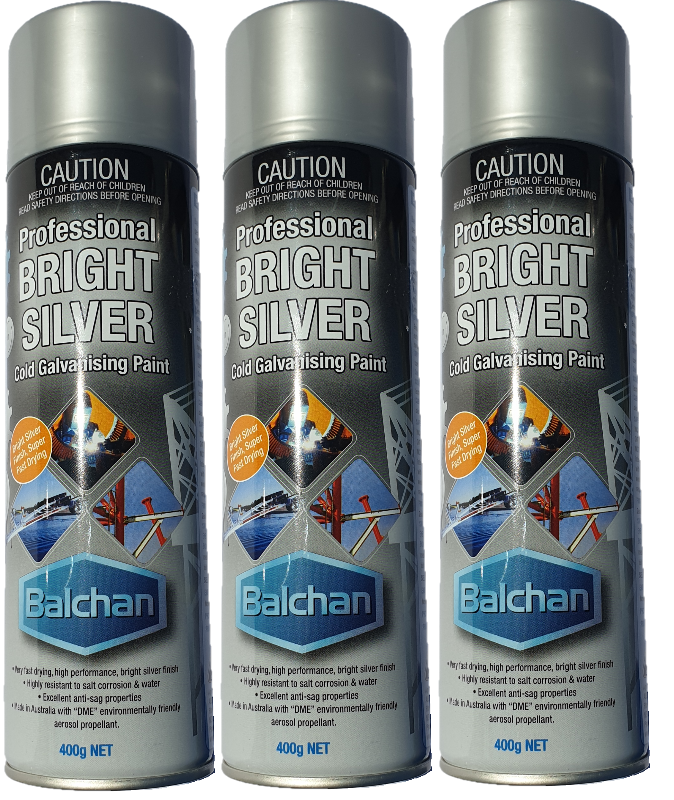 3 X 400G BALCHAN PROFESSIONAL COLD GALVANIZING PAINT BRIGHT SILVER ...