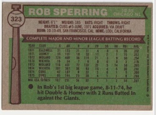 1976 Topps Rob Sperring Rookie Chicago Cubs #323 | eBay