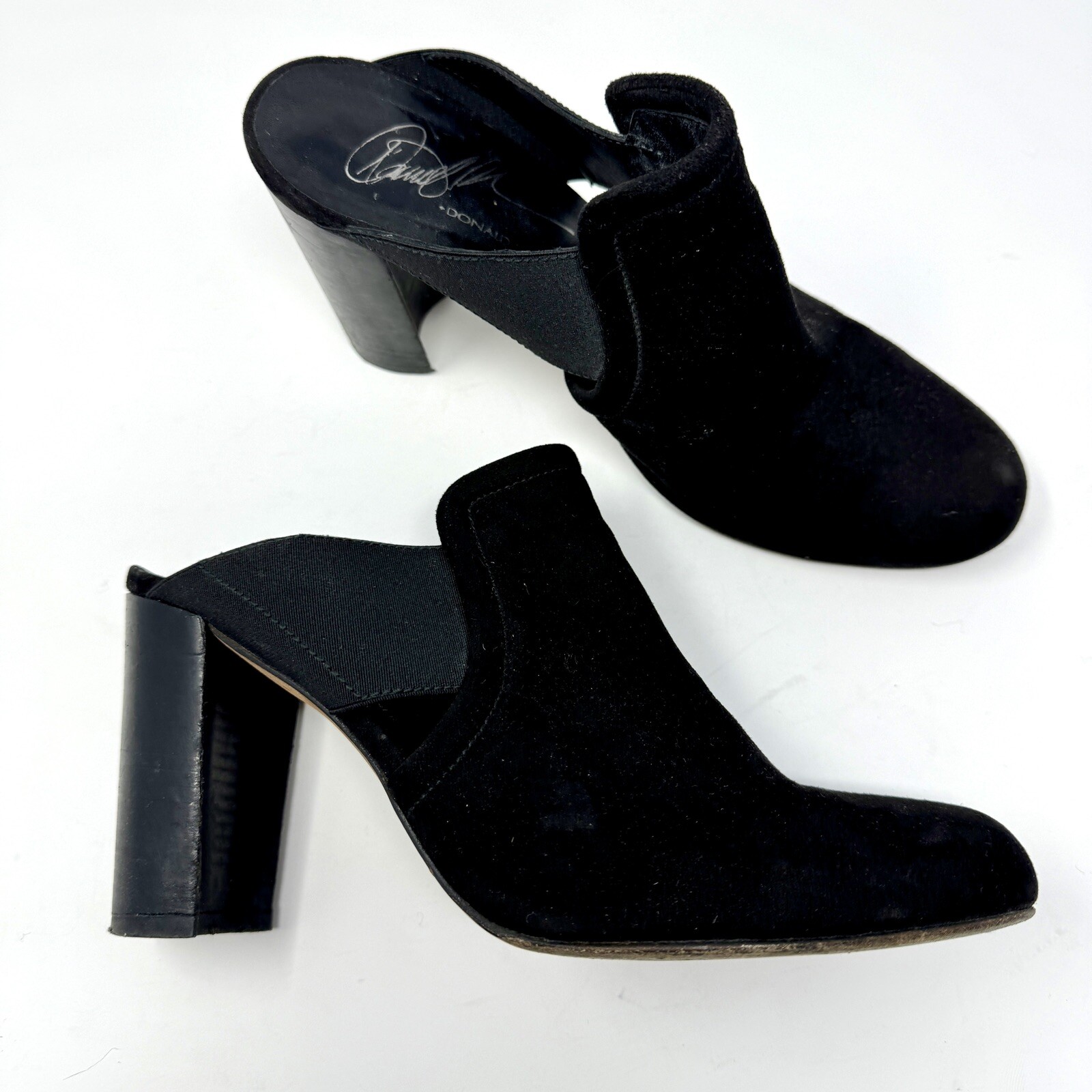 Donald Pliner Black Suede Slip On Open Heel Booties Size 8 | eBay