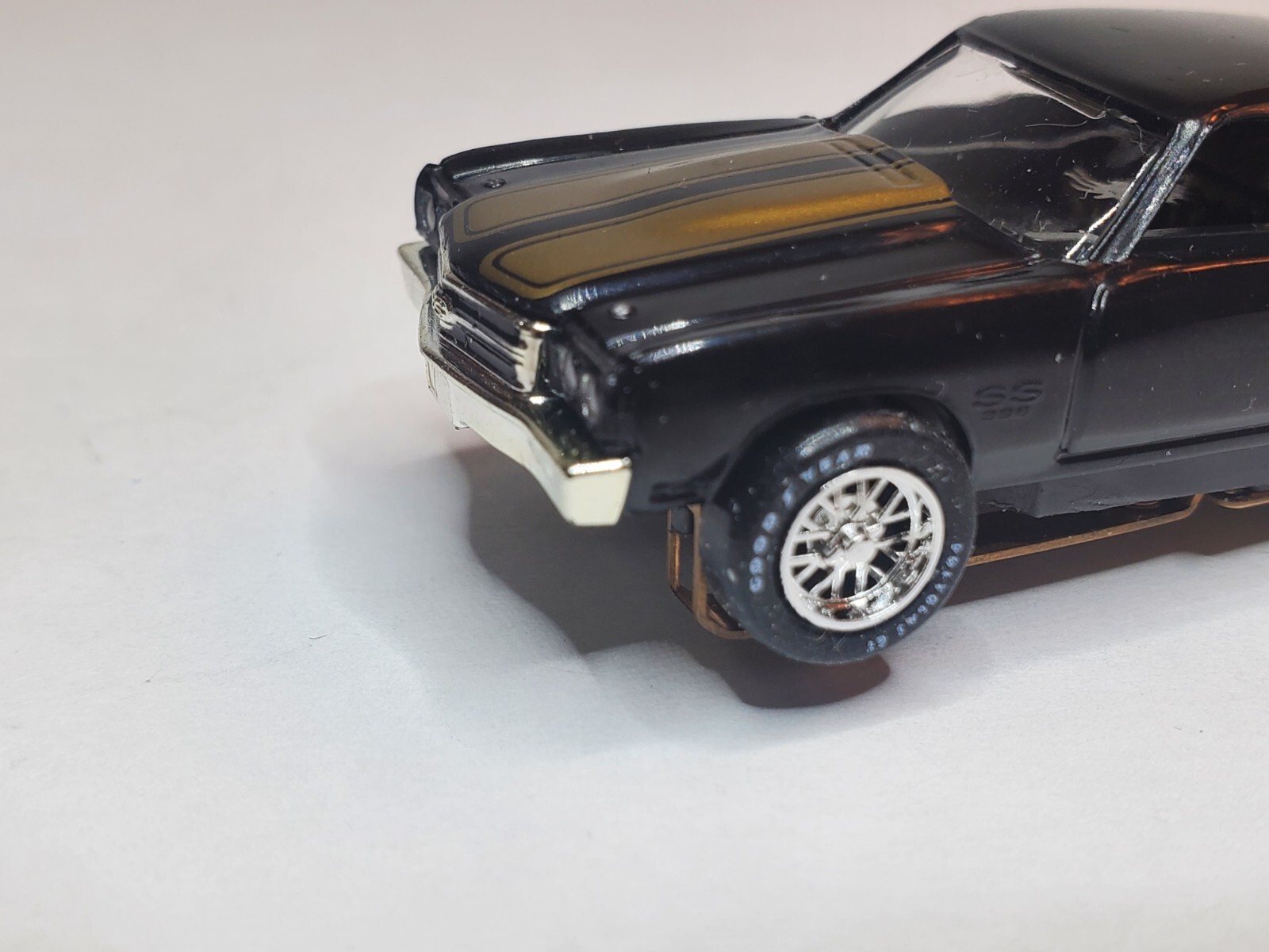 70 CHEVELLE BLACK, Tjet HO Slot Car,AURORA CHASSIS, CHROME RIMS ...