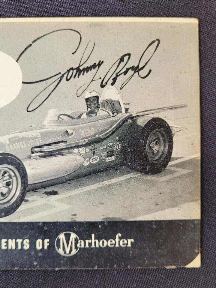 1965 Marhoefer Meats Racing Johnny Boyd RARE Prototype Card, 12 Indy ...