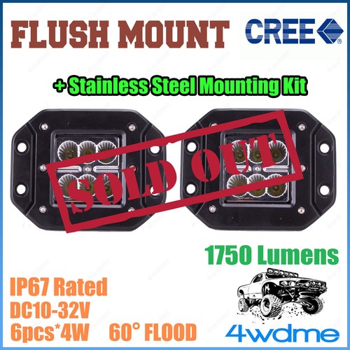 Pair 24W CREE Counter Sunk LED Light FLOOD Beam Offroad Work 4WD Truck ...