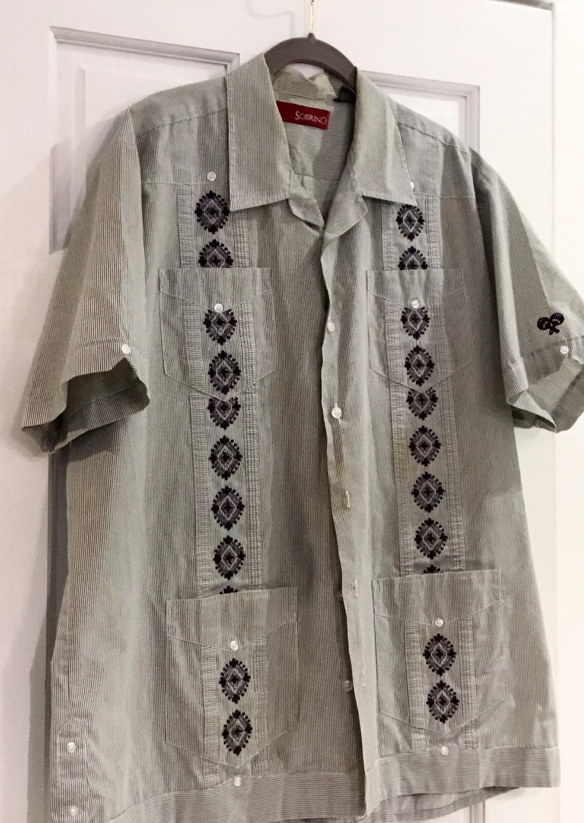 Sobrino Men's Black & White Stripe Button Up Cuban St… - Gem