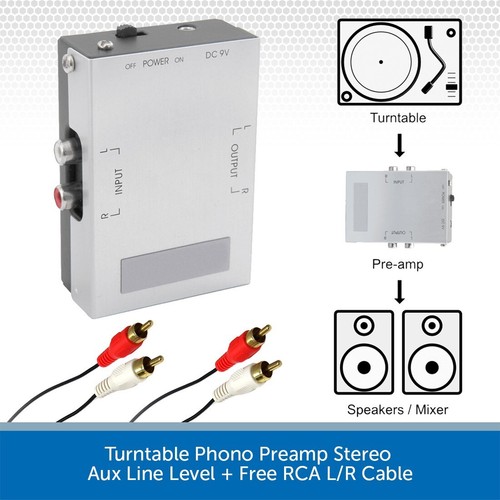 Turntable Phono Pre-Amp RCA Stereo Aux Line Level + FREE RCA Cable 1.2m ...
