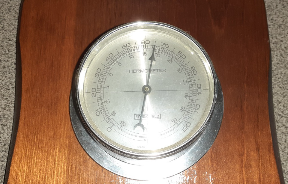 Vintage Springfield Wood Barometer Thermometer Humidity Weather Station ...
