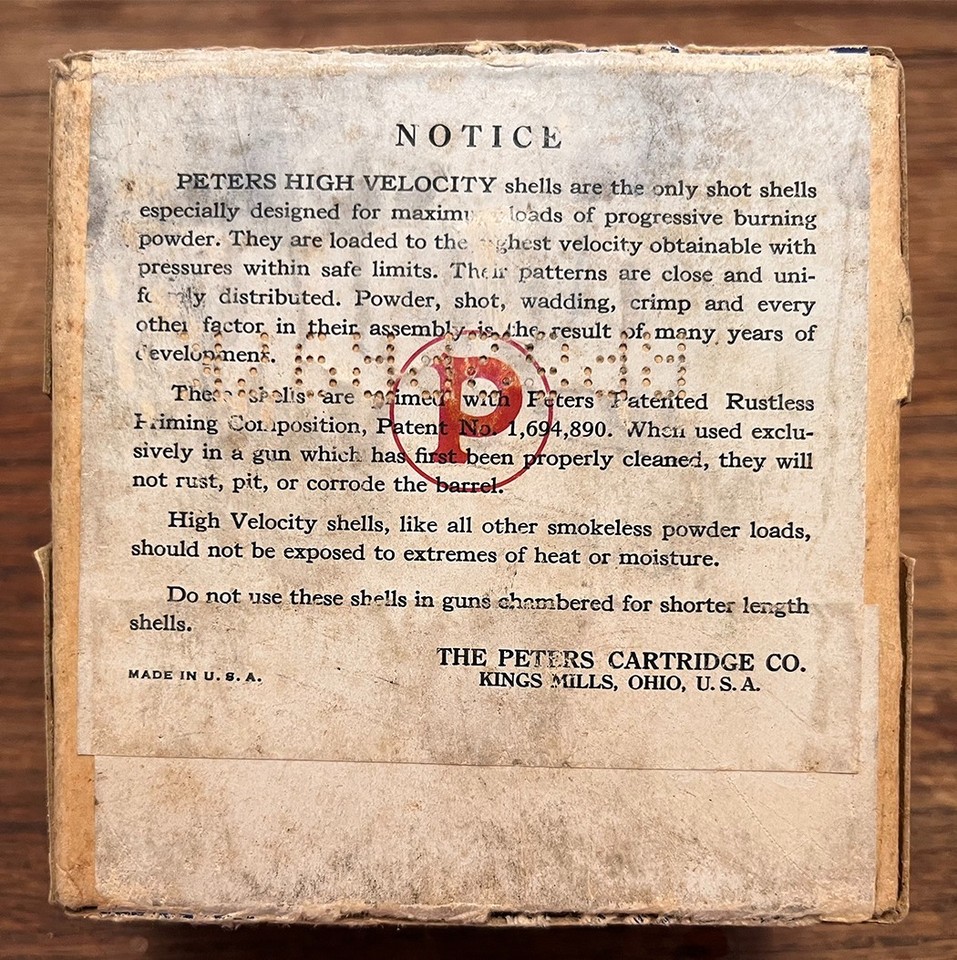 VINTAGE PETERS HIGH VELOCITY 12 GAUGE 2-PIECE SHOTGUN SHELL BOX — EMPTY ...