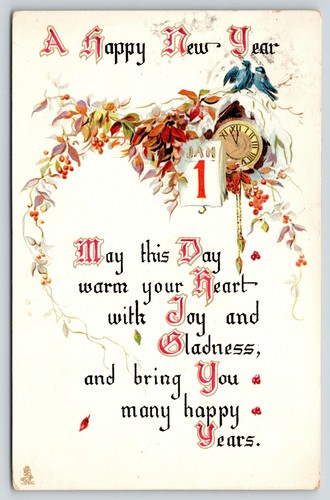 New Year Calligraphy~Blue Birds on Snowy Clock~Autumn Leaves Berry ...