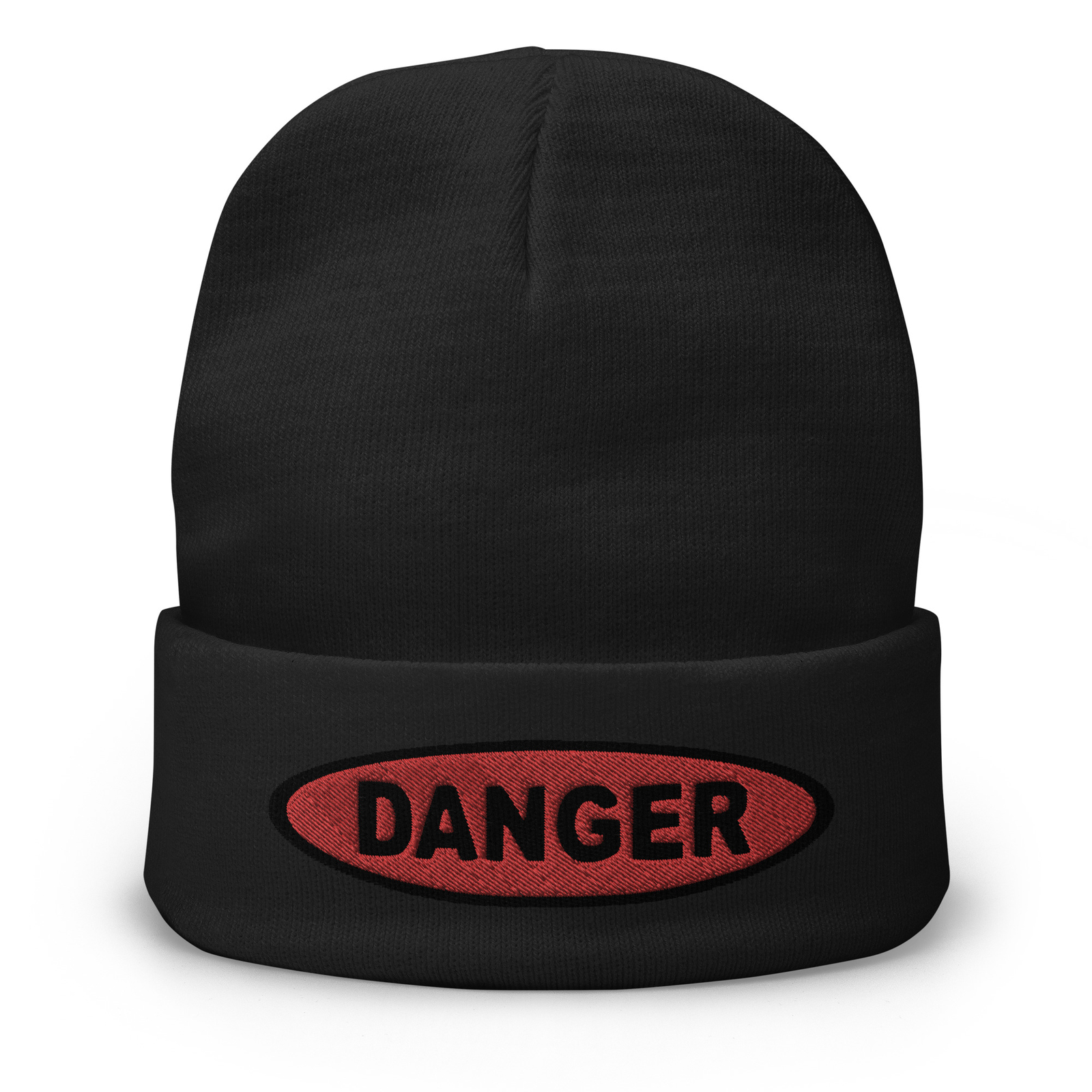 Danger Sign in Red Embroidered Cuff Beanie Warning | eBay