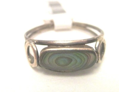 Iridescent Shell Mother of Pearl Inset Silver Jewelry Ring Size 6 Free ...