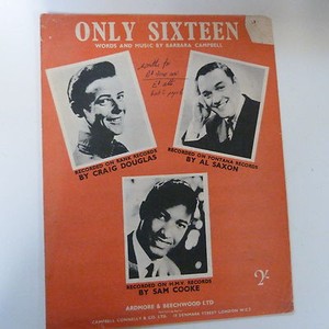 song sheet ONLY SIXTEEN Craig Douglas A Saxon Sam Cook 1958 | eBay