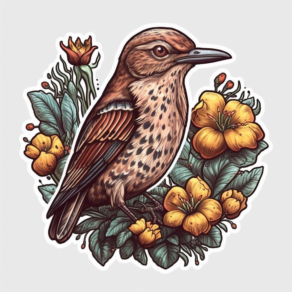 Georgia Brown Thrasher bird Cherokee Rose flower Vinyl Decal Sticker ...
