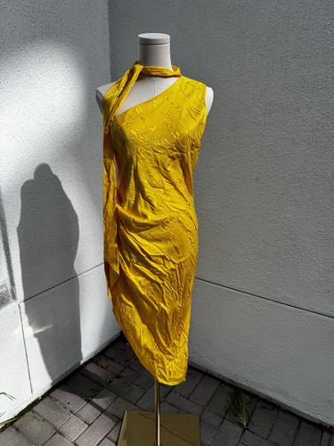 NWT RONNY KOBO Marissa Silk Blend Asymmetry Yellow Midi Dress M Retail ...