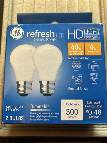GE Refresh LED Light Bulbs A15 Dimmable 40W Uses 4W Energetic Daylight ...