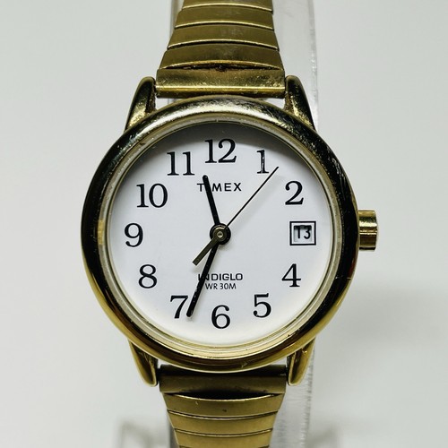 Timex Watch Women 25mm Indiglo Gold Tone White Dial Date WR30M New ...