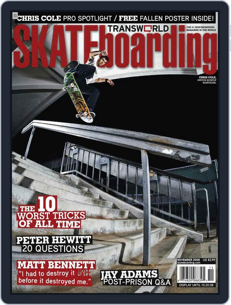 TRANSWORLD SKATEBOARDING-NOVEMBER 2008-CHRIS COLE-PETER HEWITT-NEW-FAST ...