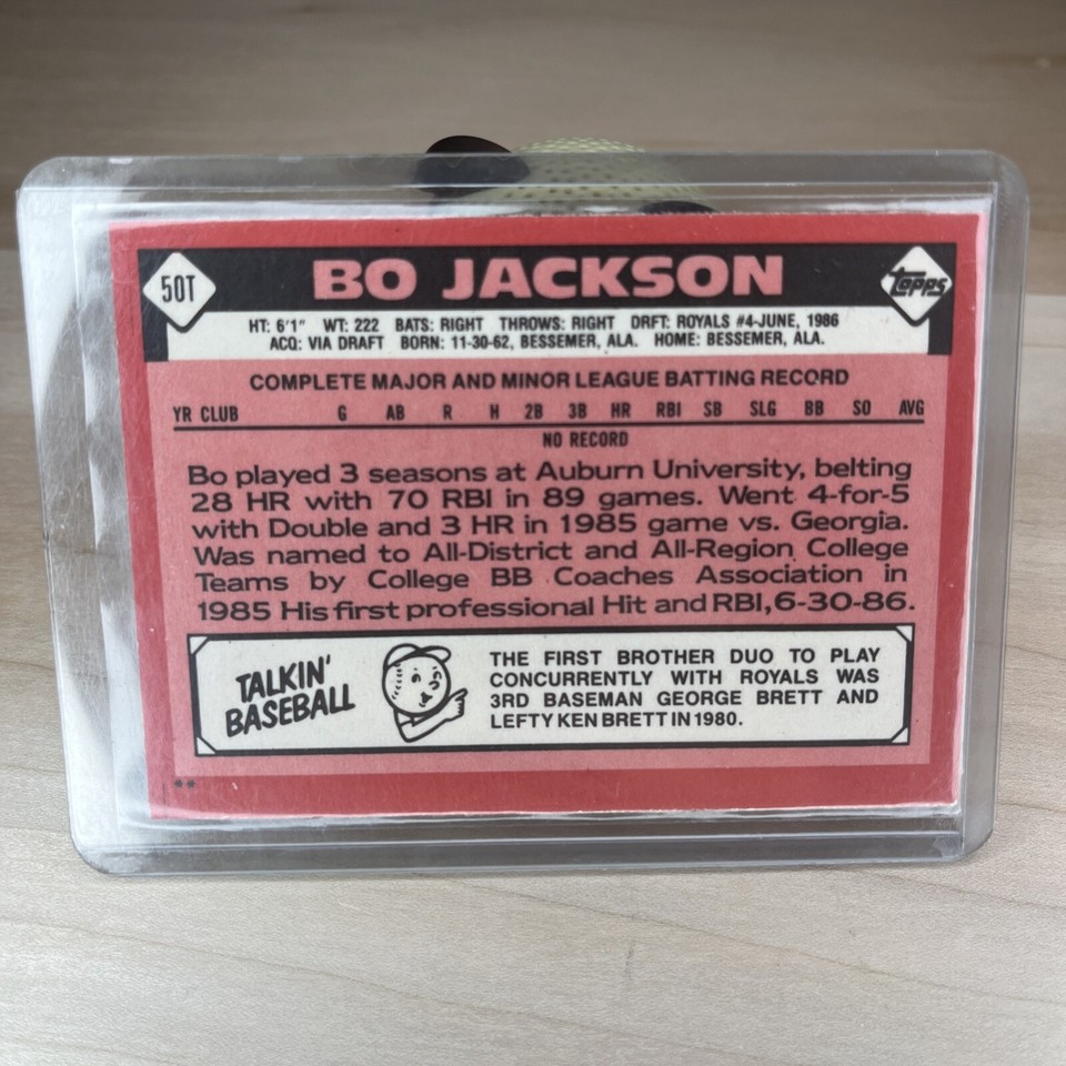Bo Jackson 1986 Topps Traded card 50T Kansas City Royals rookie | eBay
