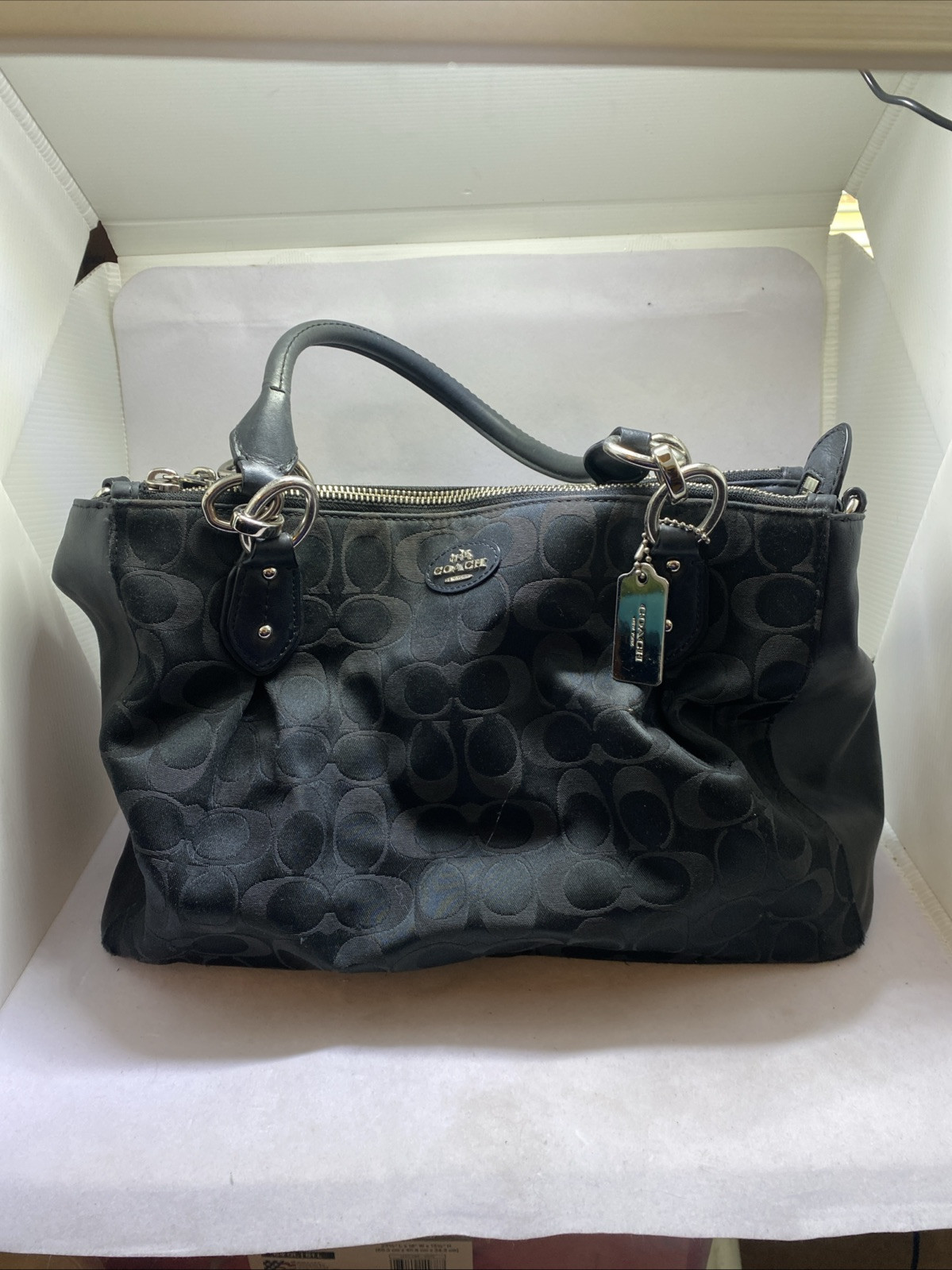 Coach Black And Satin 3 Sectioned Purse With Silver A… - Gem