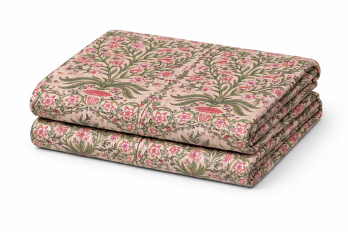 Indian Handmade Cotton Fabric Floral Block Print Beige Pink Quilting 3 ...