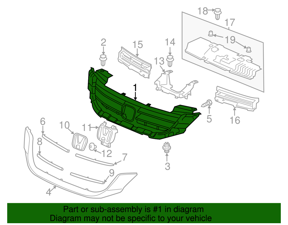 Genuine Honda 2013-2015 Honda Accord - Base Front Grille 71121-T2F-A01 ...