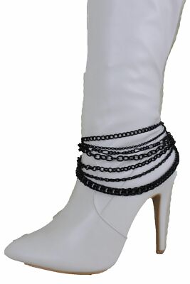 Women Western Boot Black Metal Chain Wrap Around Shoe Bracelet Bling ...