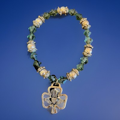 Vintage Catholic Green Glass Stretch Chaplet Silver Tone Clover ...