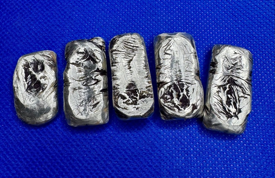 5.93 Oz total 5 bars .75 Silver Hand Poured Silver Bar -old estate lot ...